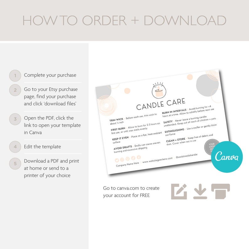 Editable Candle Care Instructions Template | Canva Design (PDF) - Etsy