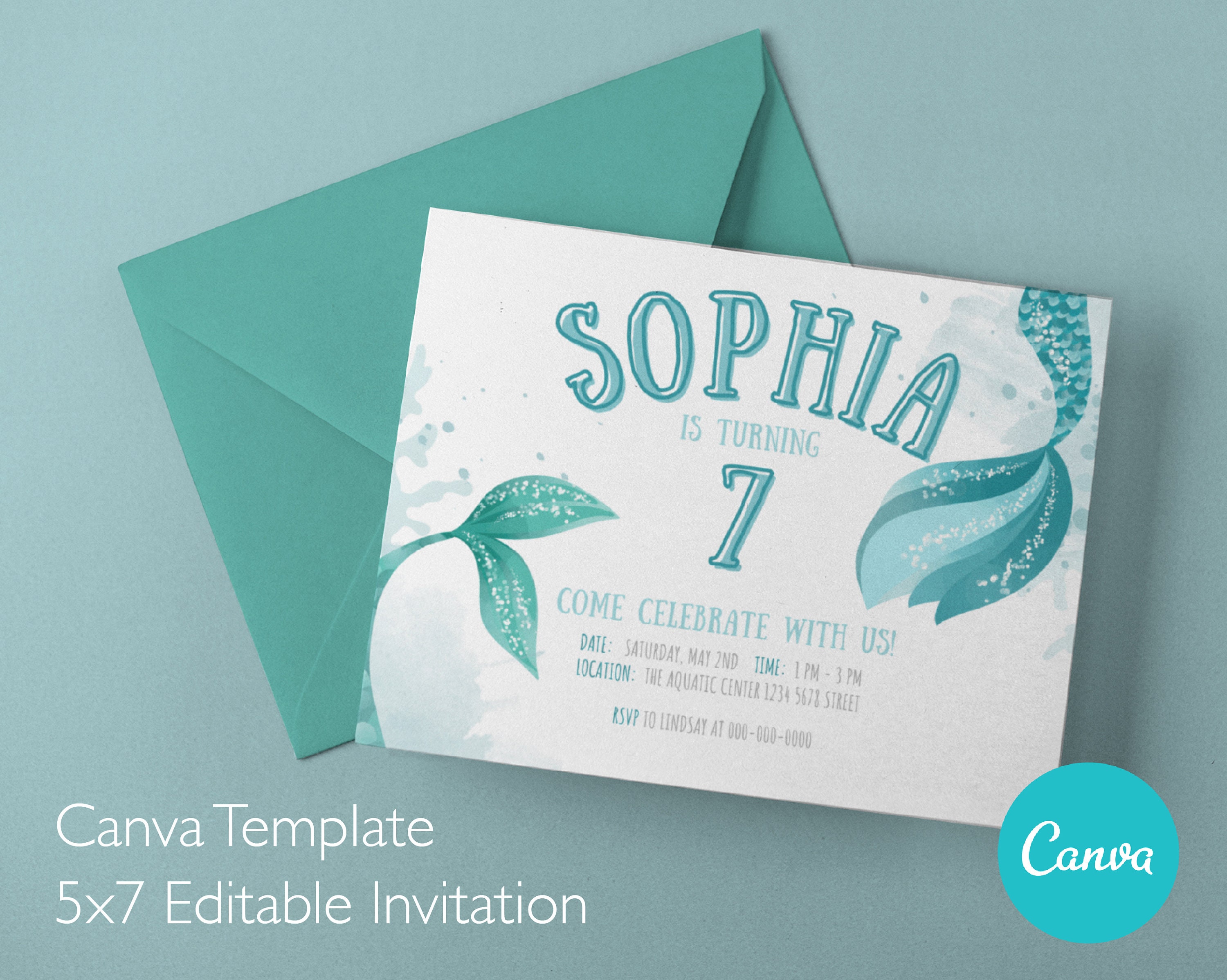 Mermaid Birthday Invitation Canva Template Self Customize - Etsy