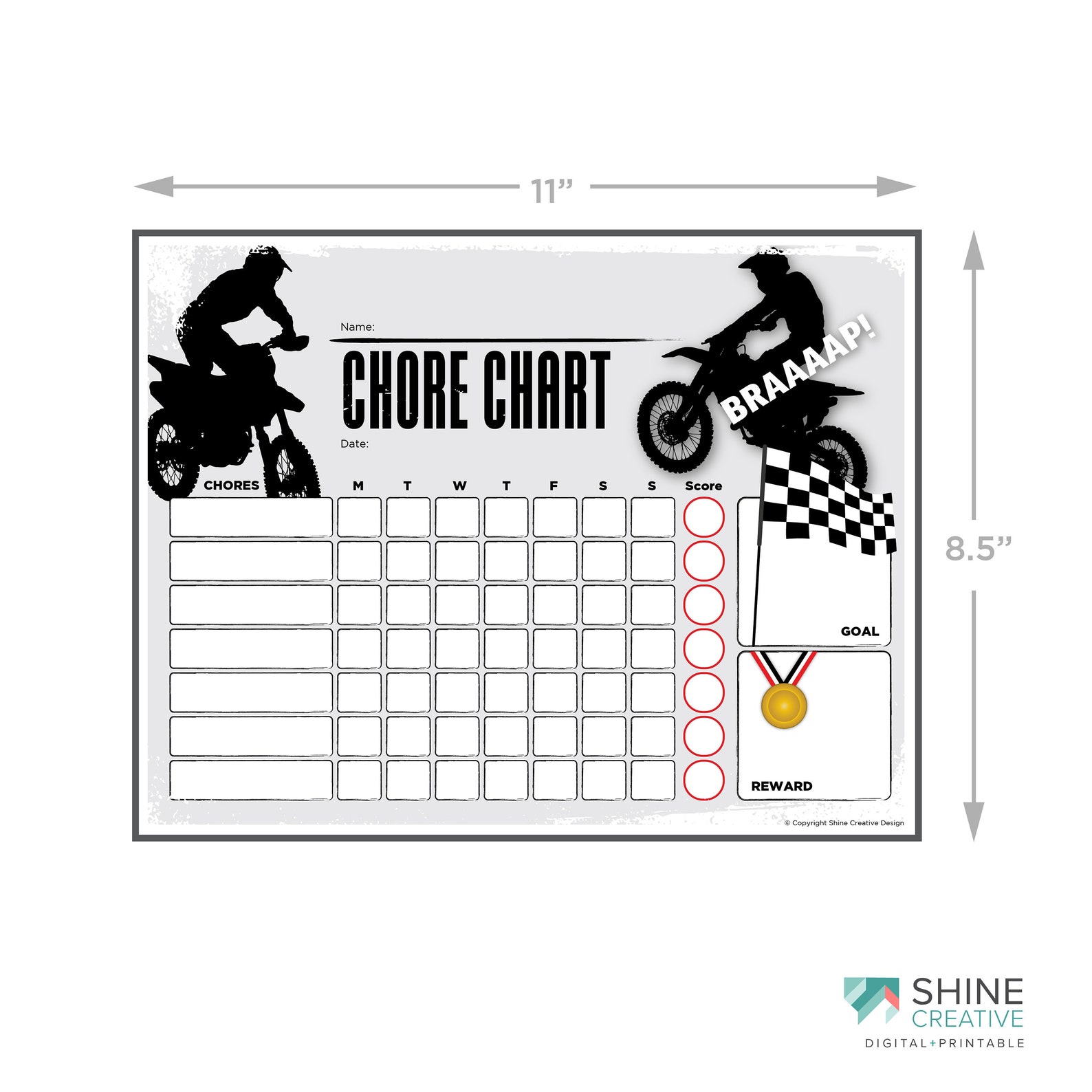 Motocross Themed Kids' Chore Chart | Printable PDF | 8.5x11" - Etsy