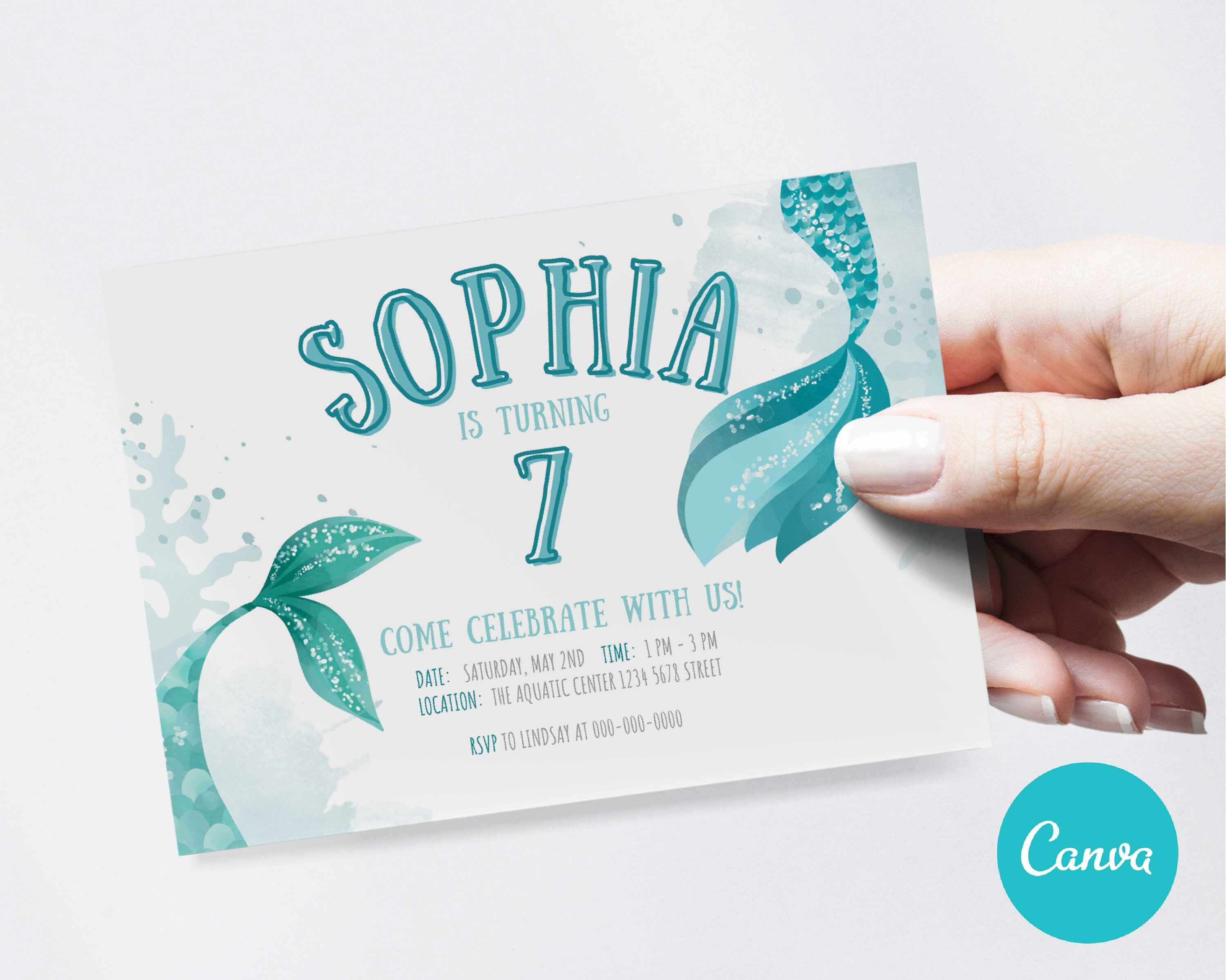 Mermaid Birthday Invitation Canva Template Self Customize - Etsy