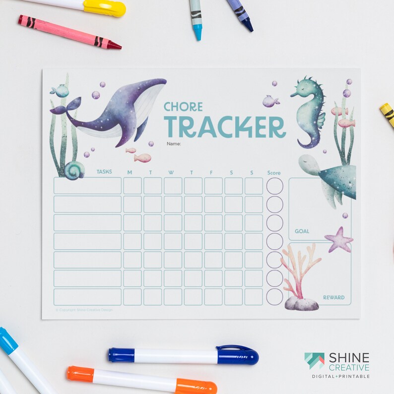 Ocean Sea Life Themed Kids' Printable Chore Chart - Etsy