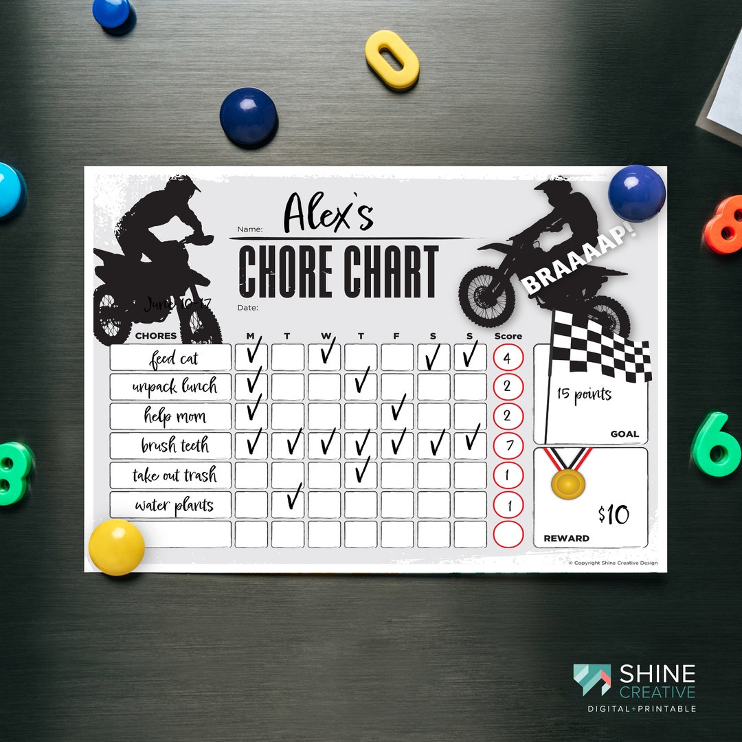 Motocross Themed Kids' Chore Chart | Printable PDF | 8.5x11" - Etsy