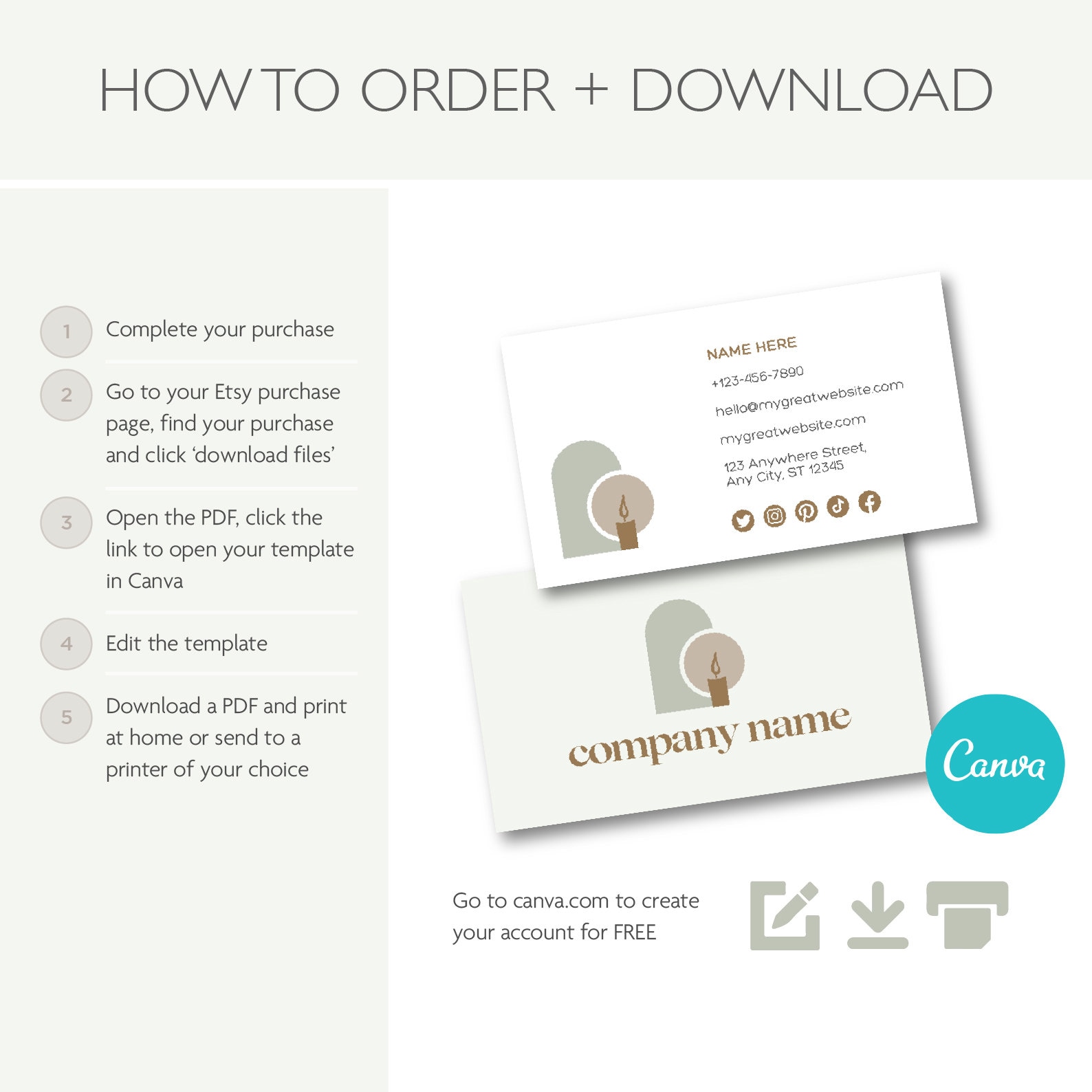 Candle Business Card Template Canva | Minimal Boho Business Card ...