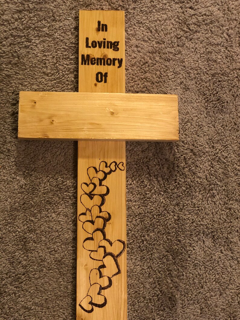 Personalized Memorial Wood Cross, Grave Marker, Wood Burned Design - Etsy