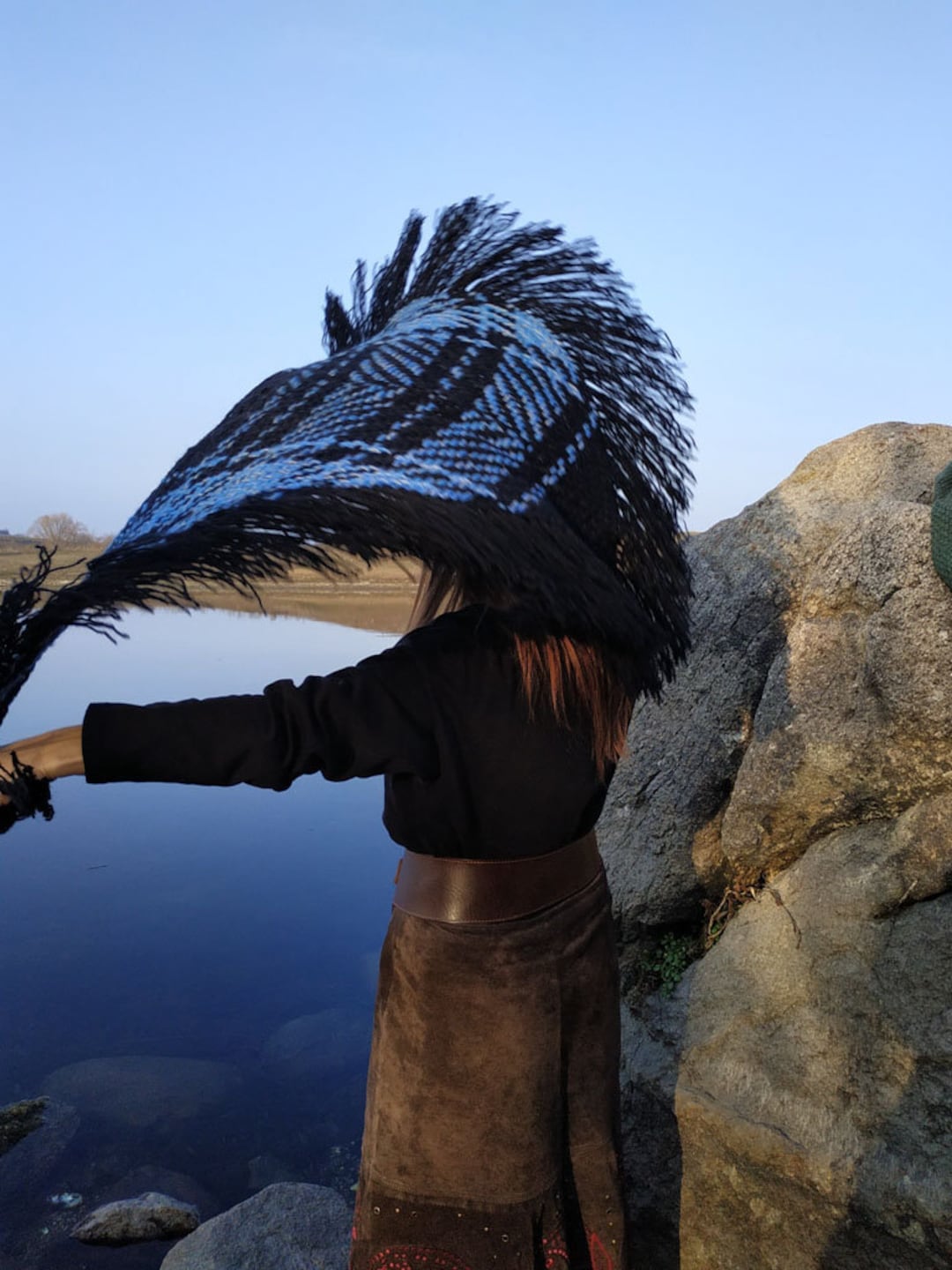 Hand Woven Wool Triangle Shawl, Medieval Shawl, Witchy Wrap, Forest ...