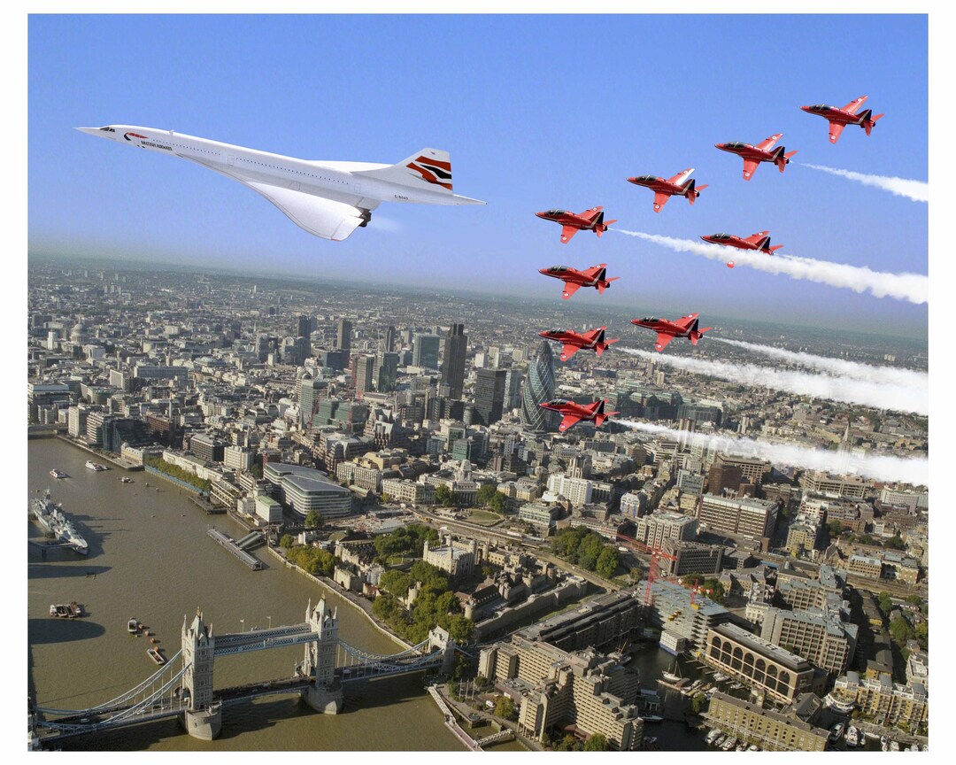 Concorde and Red Arrows Flypast London Aviation Memorabilia Art Decor ...