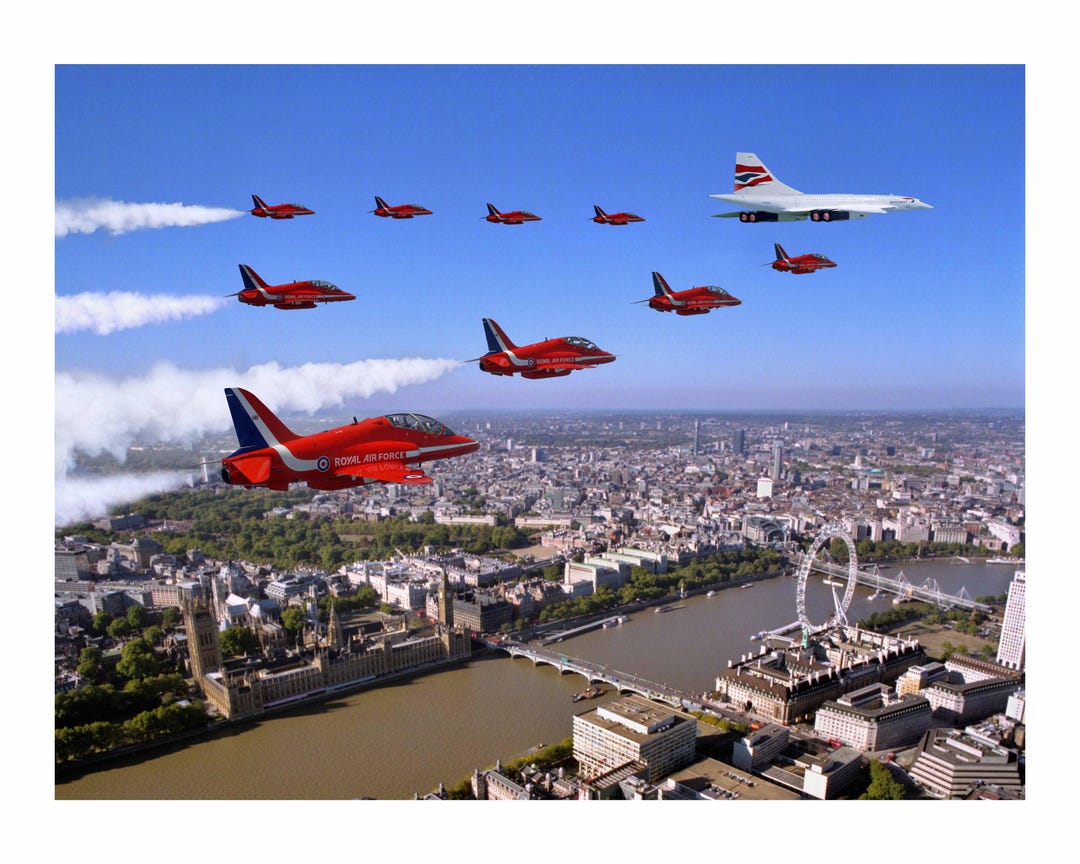 Concorde and Red Arrows Flypast London Aviation Memorabilia Art Decor ...