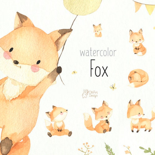 Baby Fox Watercolor Clipart Woodland Animal PNG FREE | Etsy