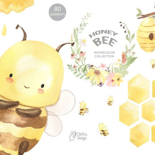 Honey Bee Watercolor Clipart Honeybee Png Honeycomb | Etsy
