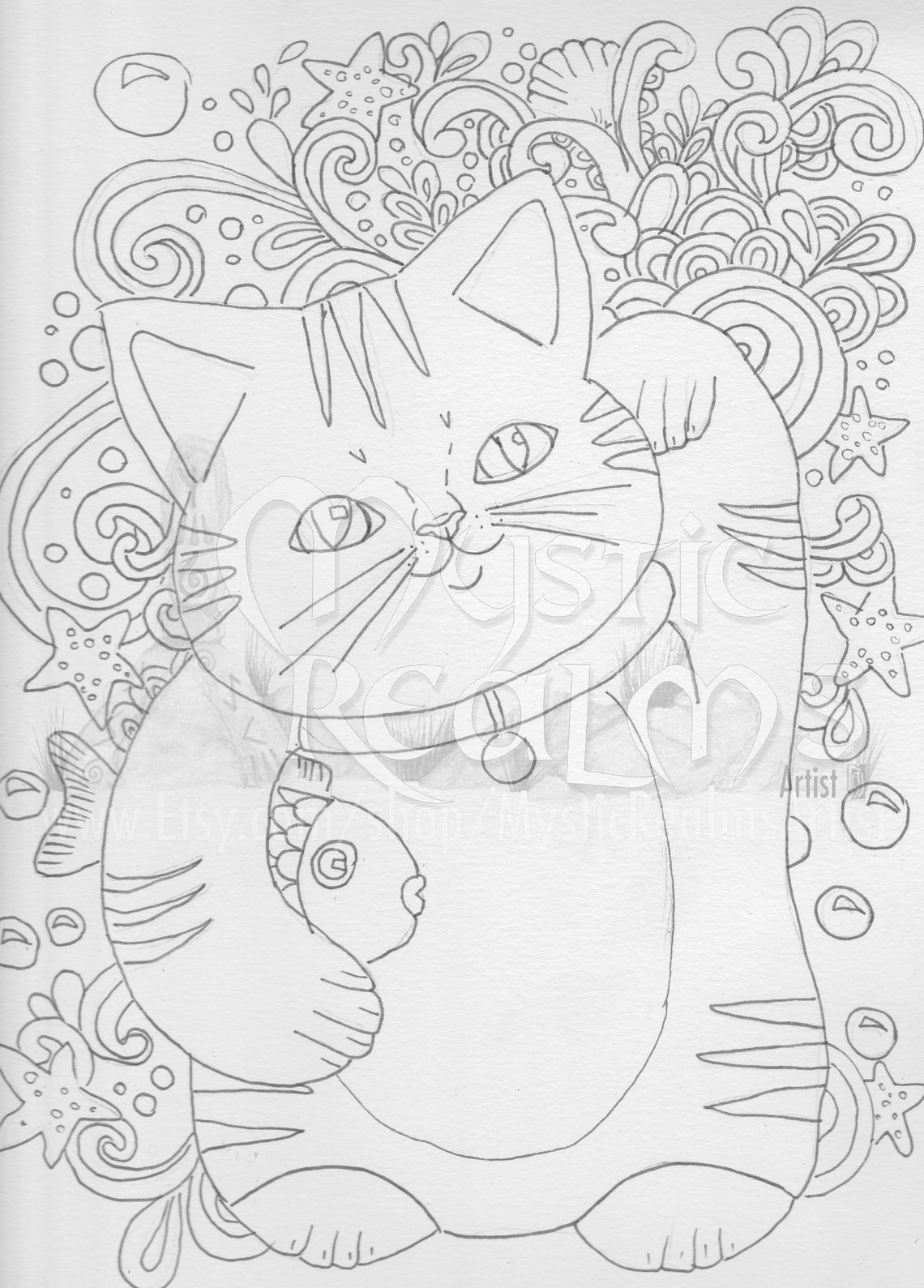 Lucky Cat Maneki-neko Coloring Page Cat Art Tabby Cat Diy | Etsy