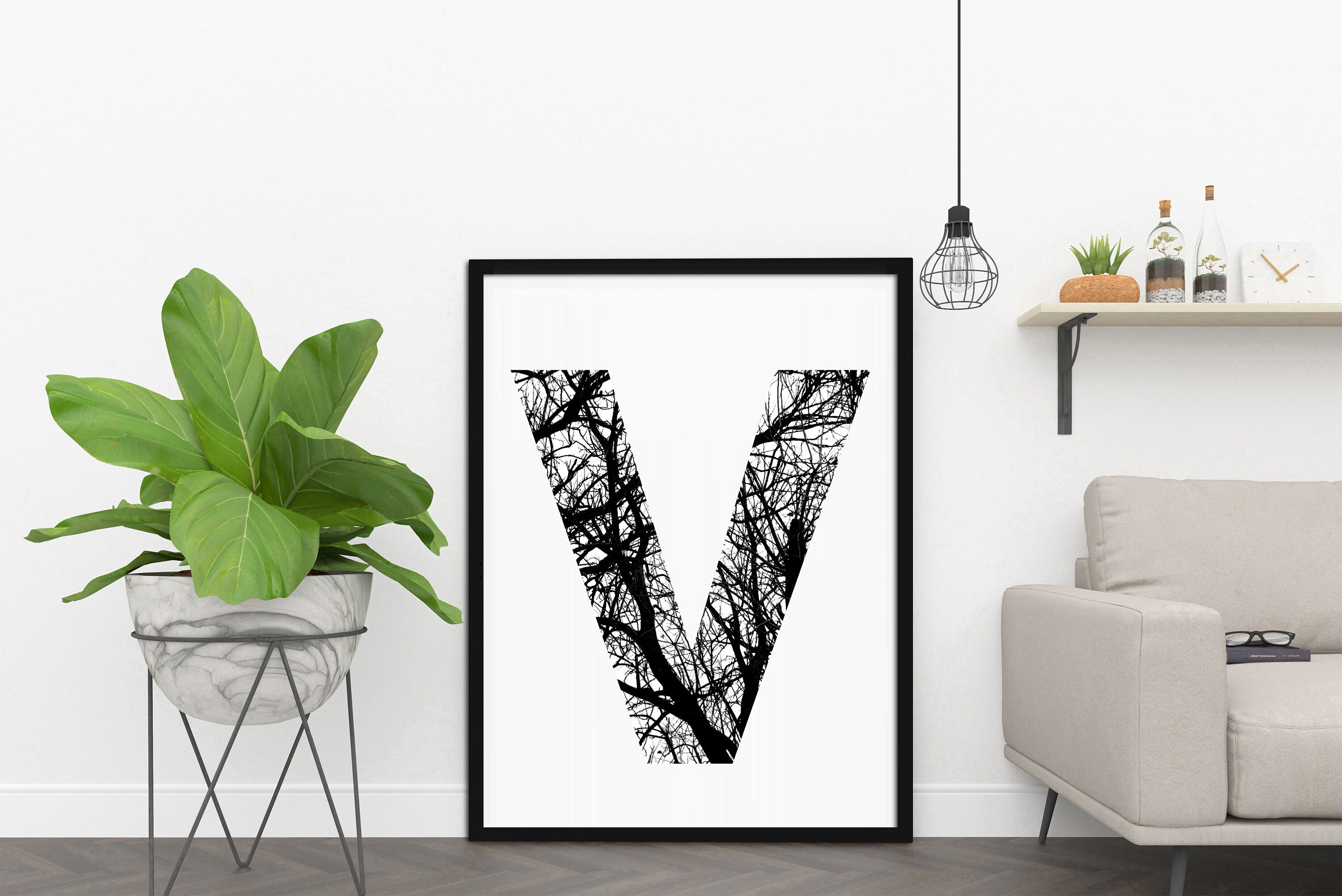 Nature Letter V, Printable Wall Decor, Minimalist Prints, Inspirational ...