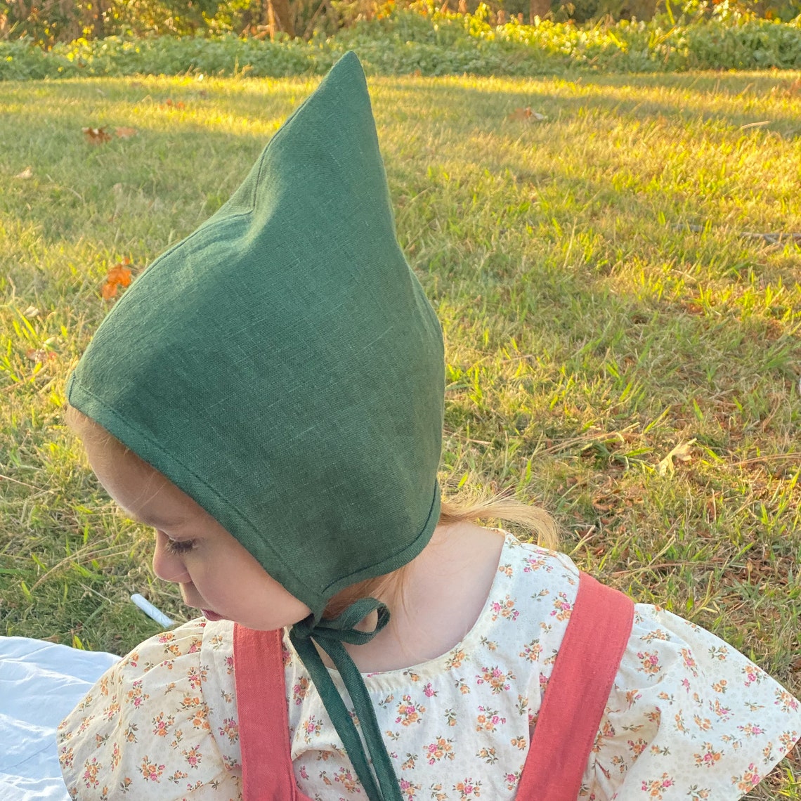 Green Linen Pixie Bonnet, Baby Elf Hat, Gnome Hat, Baby Winter Hat ...