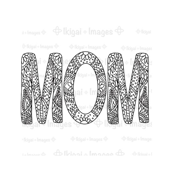 Mom Word Art Zentangle Coloring Page Sublimation PNG Line - Etsy