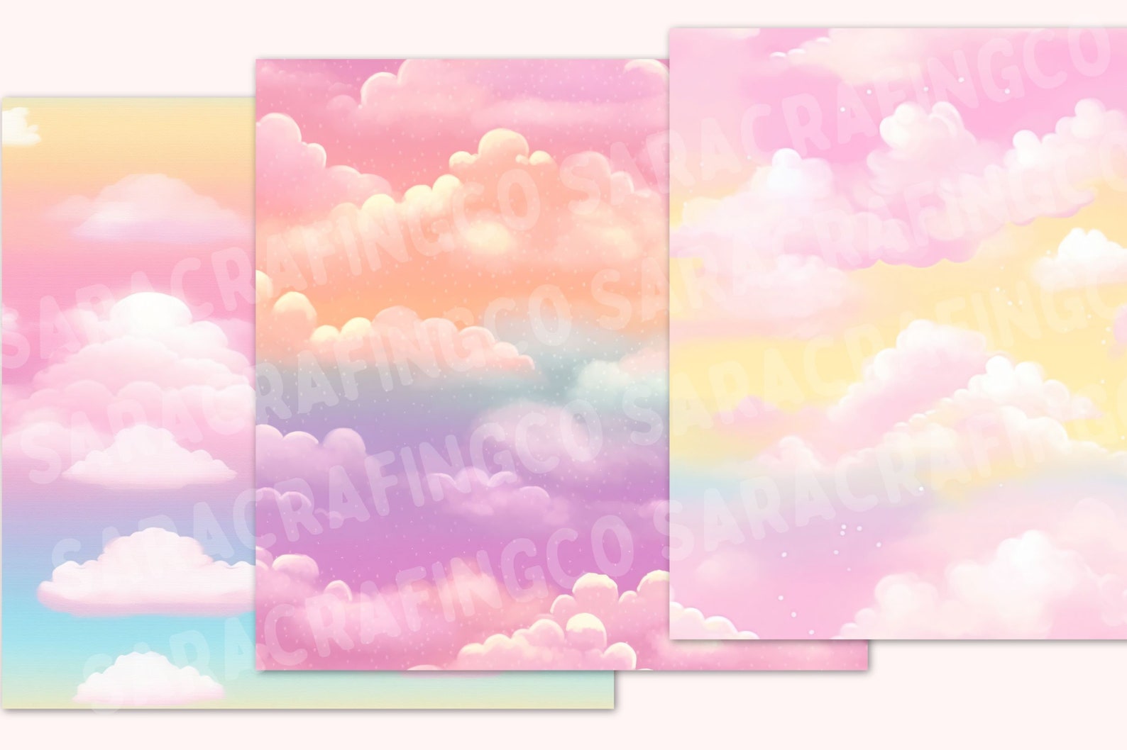 Pastel Cloud Bundle Digital Paper Seamless Colorful Cloud Sky ...