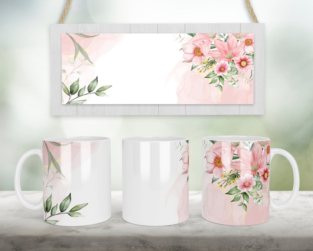 Watercolor Pink Floral Mug Png 11oz and 15 Oz Sublimation Designs ...