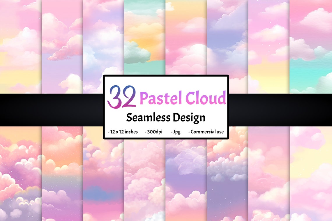 Pastel Cloud Bundle Digital Paper Seamless Colorful Cloud Sky ...