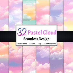 Pastel Cloud Bundle Digital Paper Seamless Colorful Cloud Sky ...