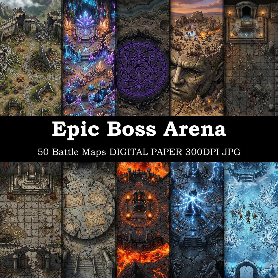 Boss Arena Battle Map Bundle 50 Maps 3600x3600 JPG | Fantasy RPG Boss ...
