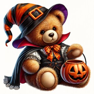 Cute Halloween Teddy Bear Clipart Png Set for Sublimation Commercial ...