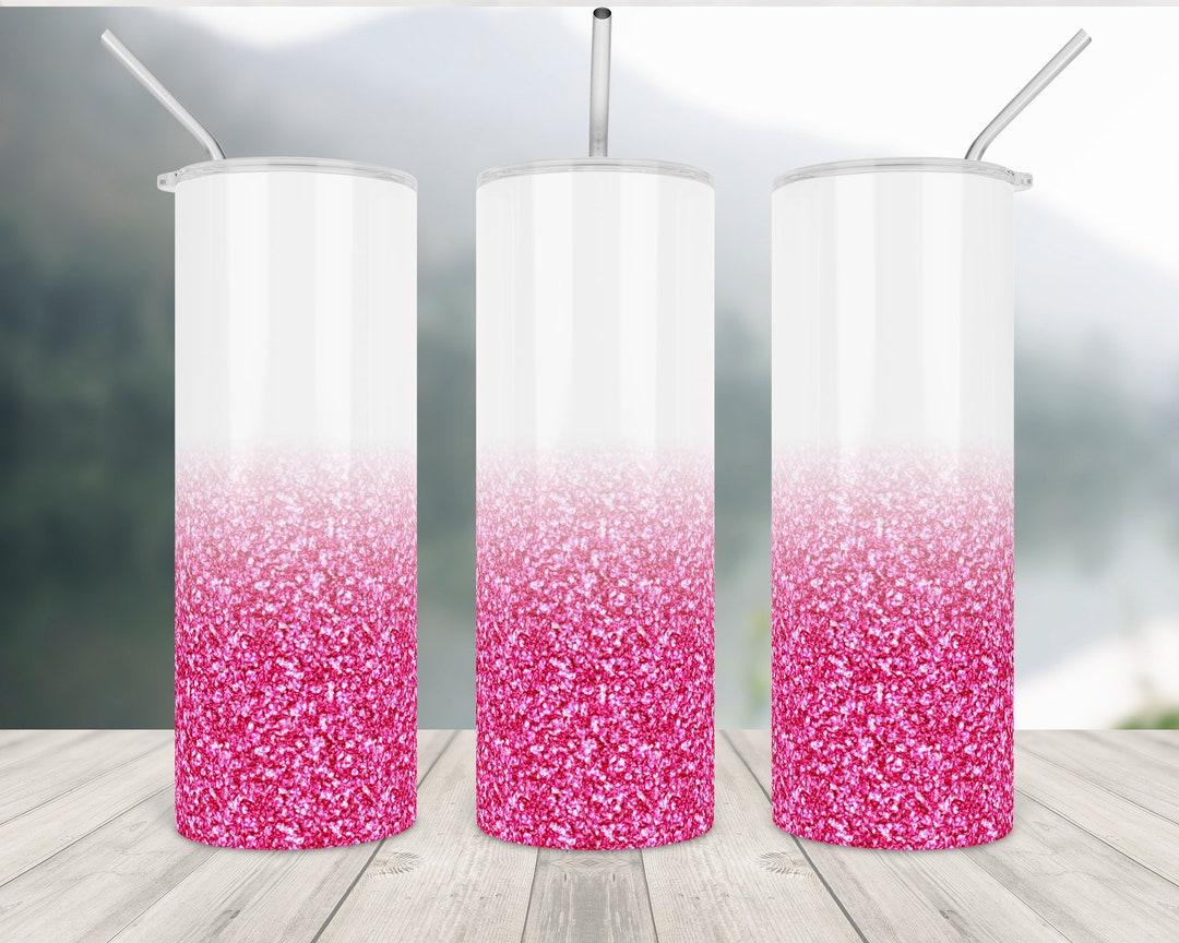 White to Pink Glitter Tumbler Design Png 20oz Ombre Hot Pink Shine ...