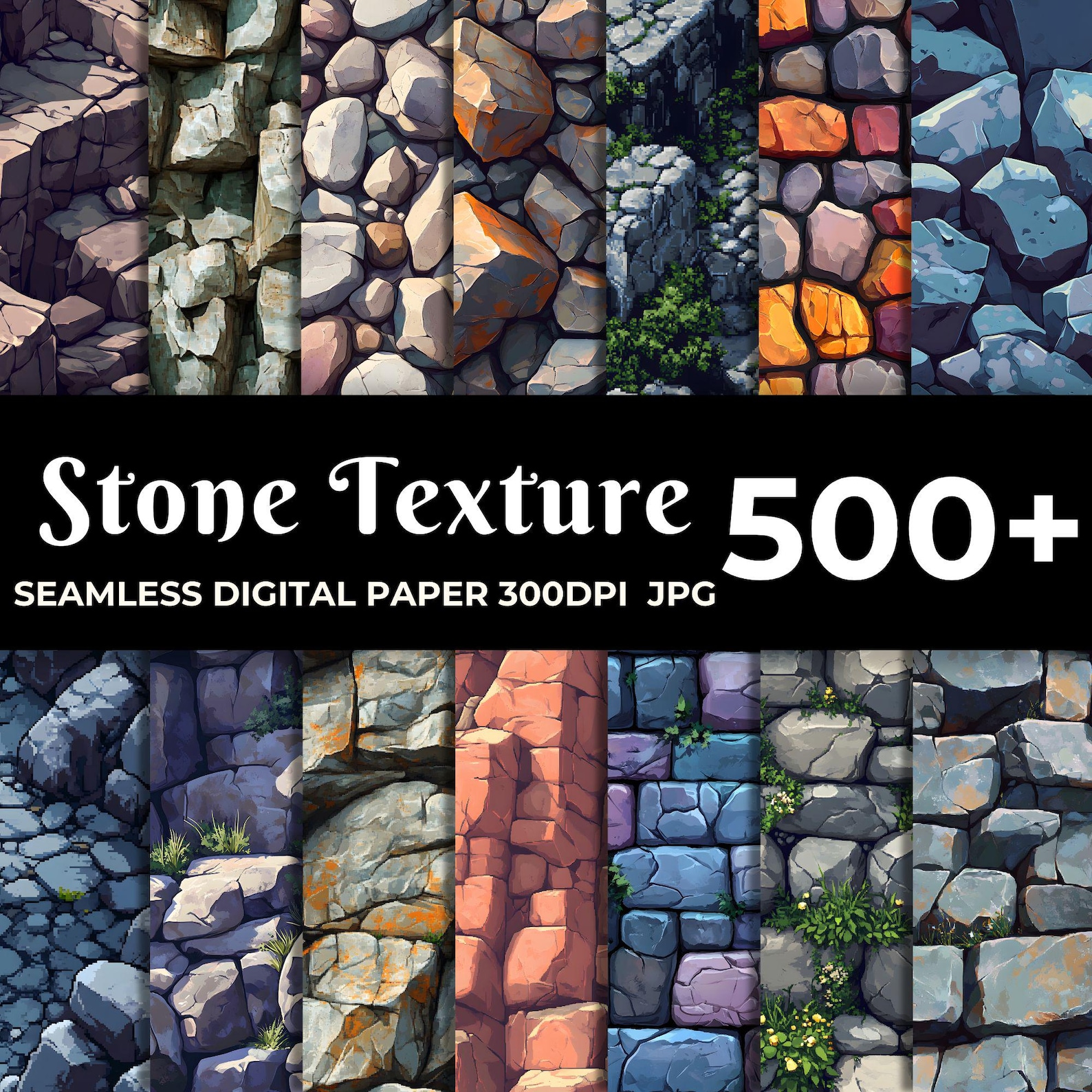550+ Stone Texture Digital Paper Pack | Seamless Fantasy Ground and ...