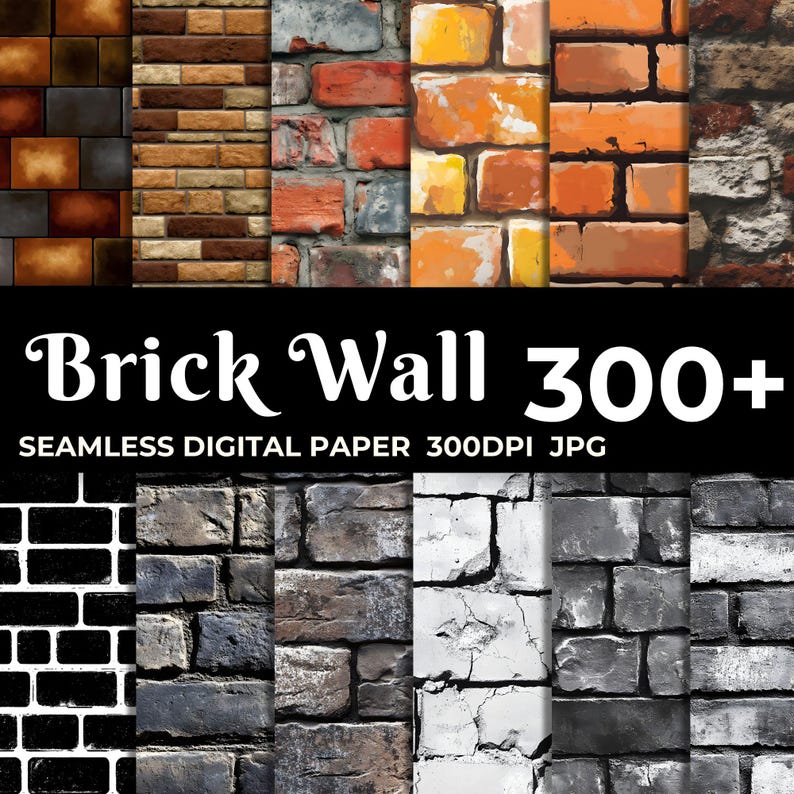 300+ Brick Wall Stone Wall Digital Paper Seamless Pattern Rustic Brick ...