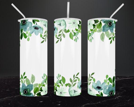 Watercolor Green Floral Sublimation Designs for Tumbler - Etsy