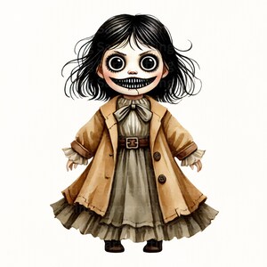 Watercolor Haunted Doll Clipart, Creepy Doll Clipart Bundle, 10 High ...
