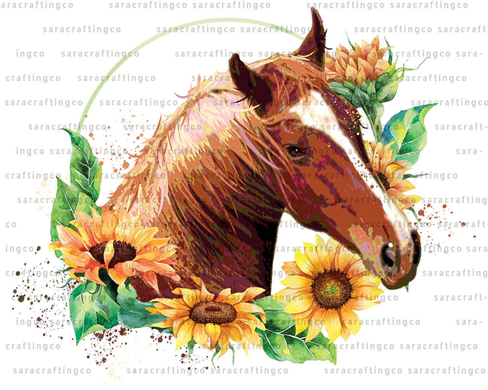 Watercolor Horse with sunflower Horse with flower Sublimation | Etsy