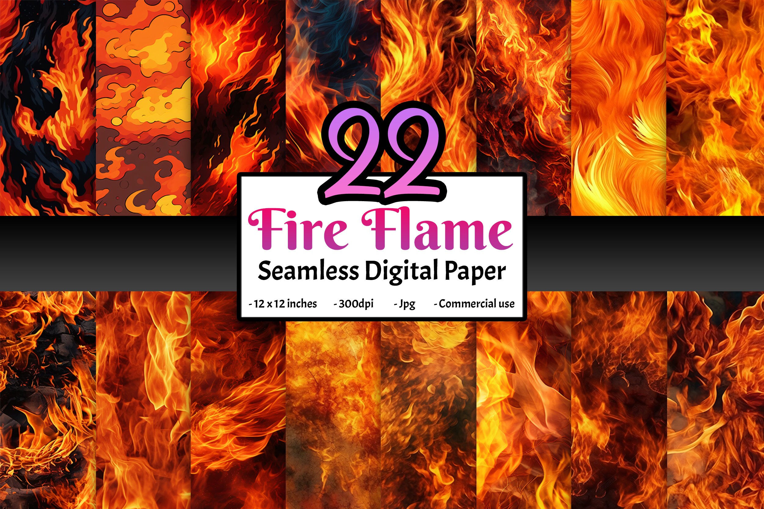 Seamless Fire Digital Paper| Flame Graphics | Flames Frame Printable ...