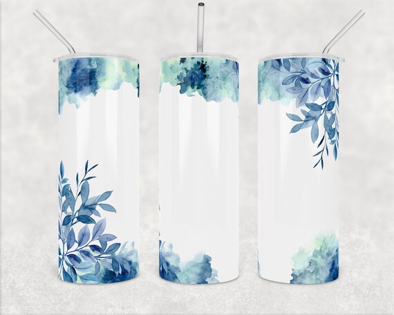 Blue Floral Tumbler Wrap Sublimation Designs for Tumbler - Etsy