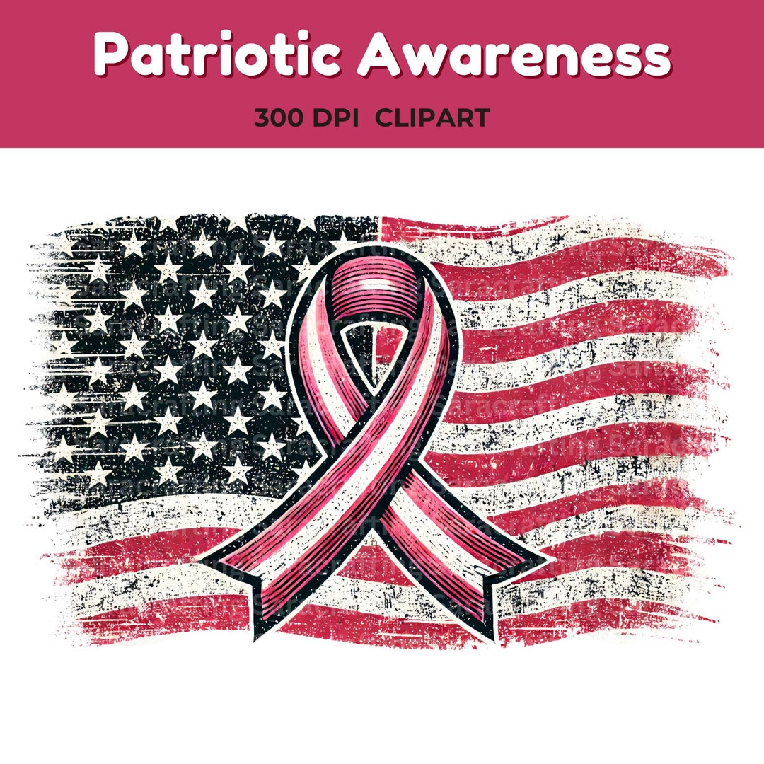 Distressed American Flag With Pink Breast Cancer Ribbon Sublimation ...