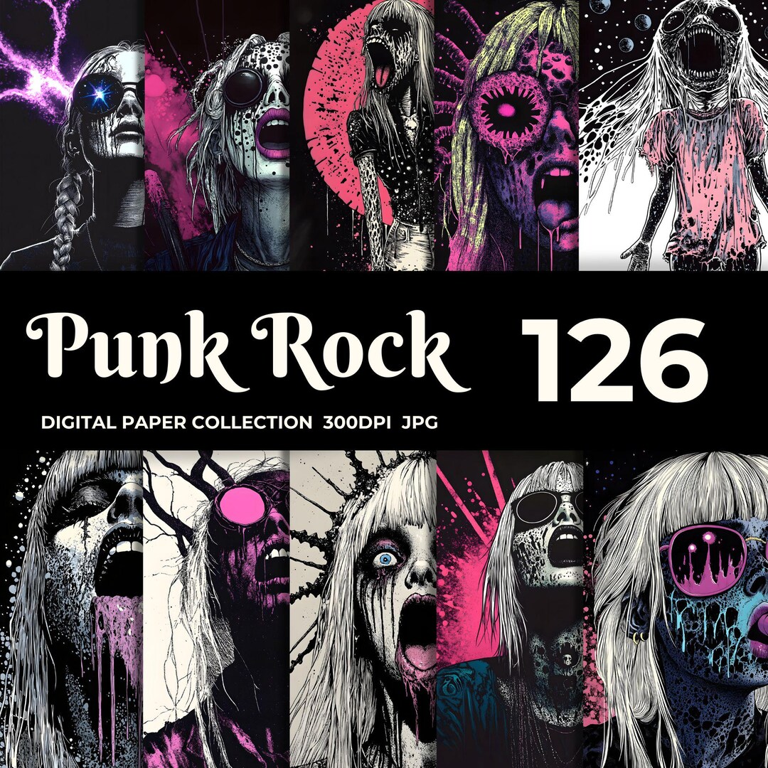 Punk Rock Digital Art Pack – 126 Punk Illustrations | Neon Pink and ...