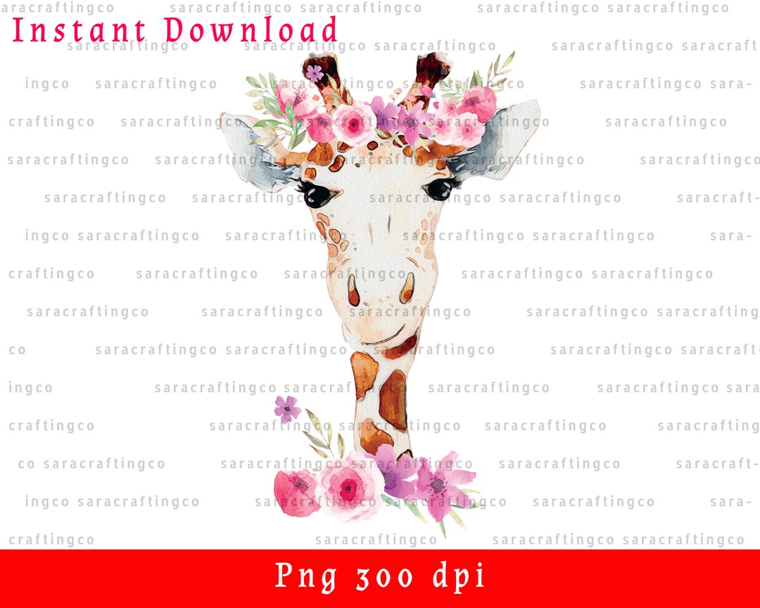 Watercolor Giraffe Png With Flower Giraffe Sublimation Design Download ...