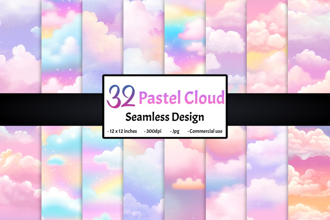 Pastel Cloud Bundle Digital Paper Seamless Colorful Cloud Sky ...