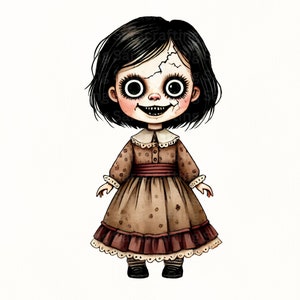 Watercolor Haunted Doll Clipart, Creepy Doll Clipart Bundle, 10 High ...