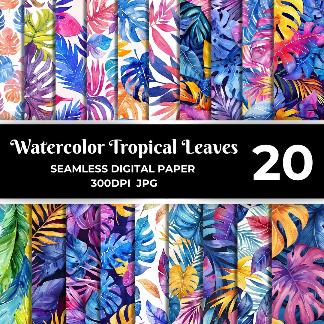 20 Watercolor Tropical Seamless Pattern Digital Paper Tropical Leaf ...
