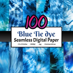 100 Seamless Design Blue Tie Dye Watercolor Printable Bundle Digital ...