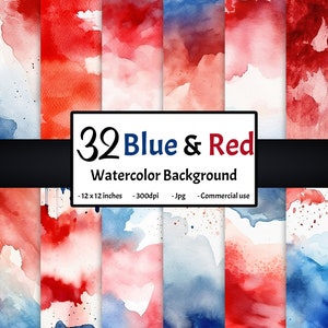 32 Blue Red Patriotic Watercolor Background Bundle Digital Paper 300 ...
