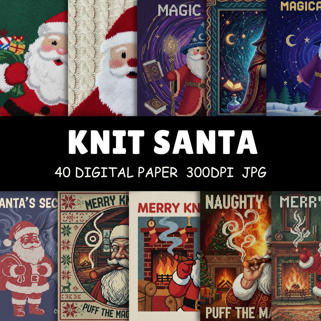 40 Knit Santa Digital Paper Bundle – Cozy Knitted Christmas Santa ...