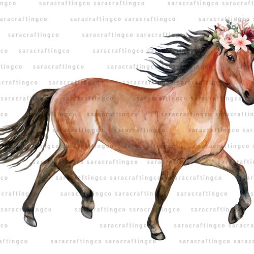 Watercolor Horse With Flower Sublimation Designs Download - Etsy