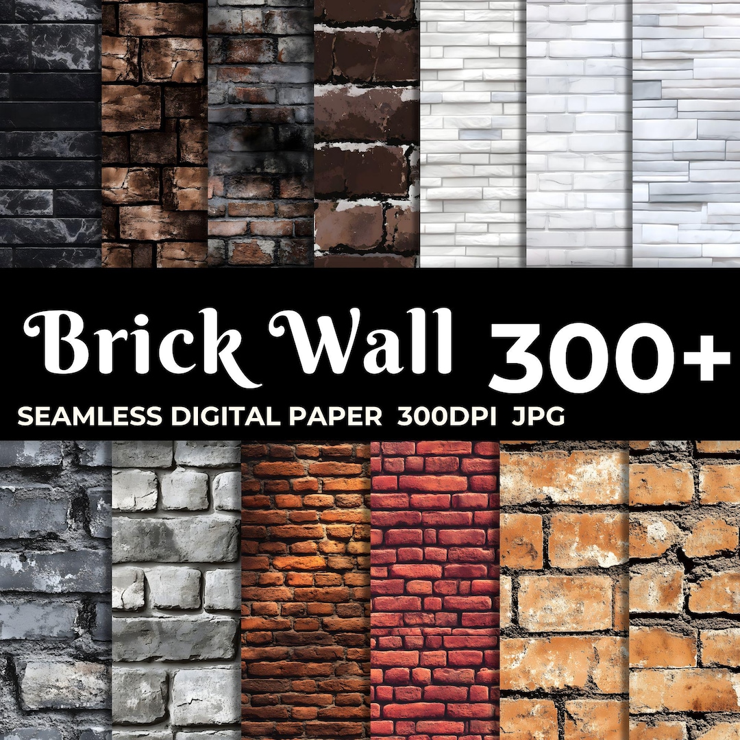 300+ Brick Wall Stone Wall Digital Paper Seamless Pattern Rustic Brick ...