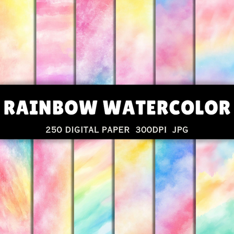 250+ Rainbow Watercolor Digital Paper | Vibrant Pastel Tie Dye ...