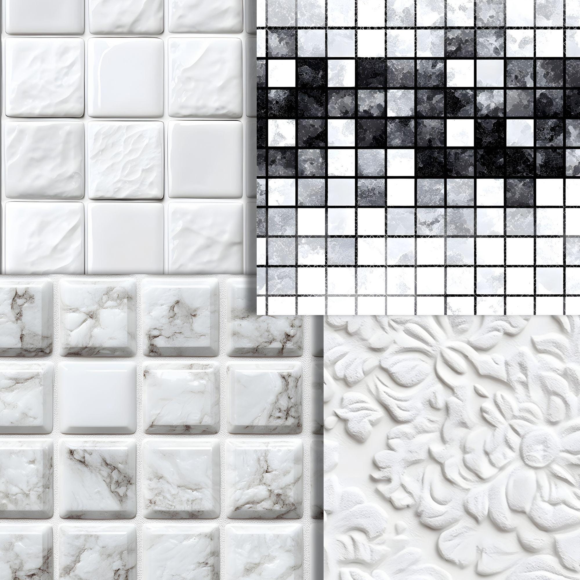 White Tile Digital Paper Pack | 78 Seamless Ceramic & Marble Patterns ...