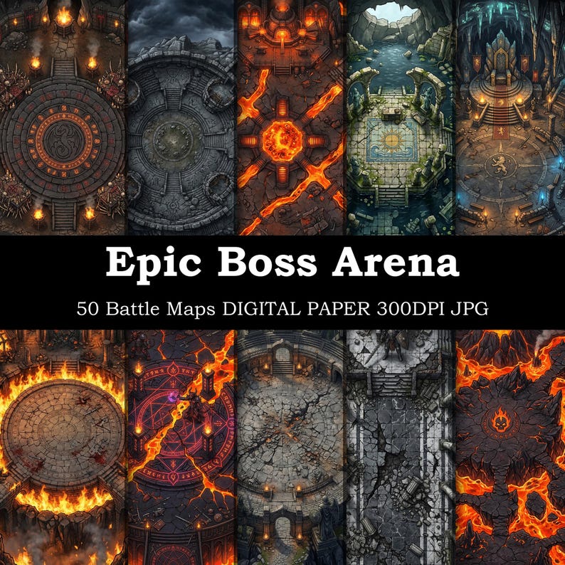 Boss Arena Battle Map Bundle 50 Maps 3600x3600 JPG | Fantasy RPG Boss ...