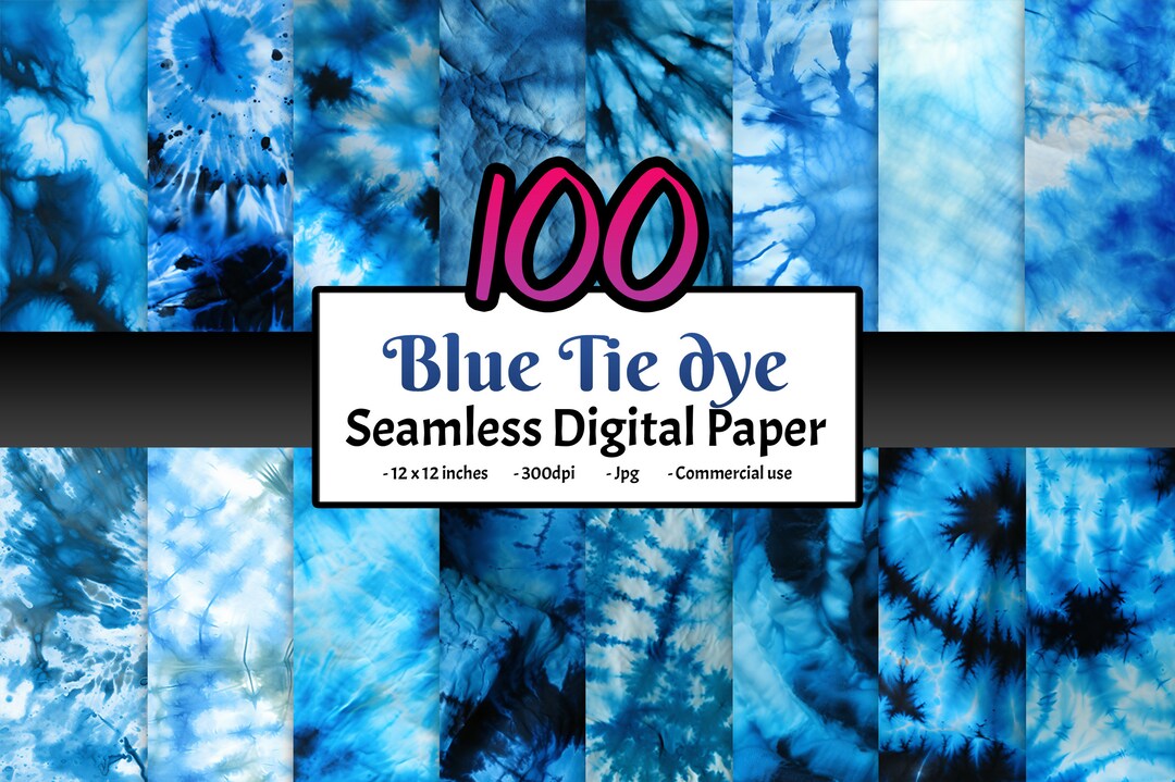 100 Seamless Design Blue Tie Dye Watercolor Printable Bundle Digital ...
