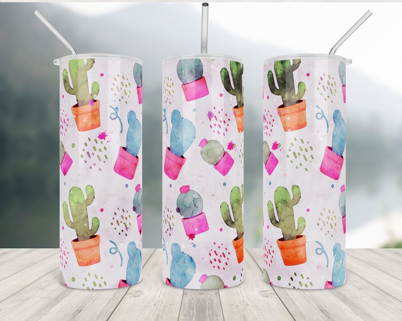 Watercolor Cactus Tumbler Wrap Png Sublimation Design Cactus | Etsy
