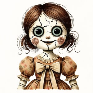 Watercolor Haunted Doll Clipart, Creepy Doll Clipart Bundle, 10 High ...