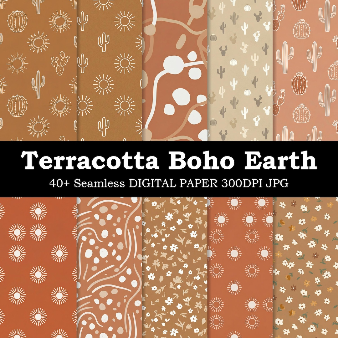 Terracotta Boho Earth Seamless Digital Paper Bundle 40+ Designs ...