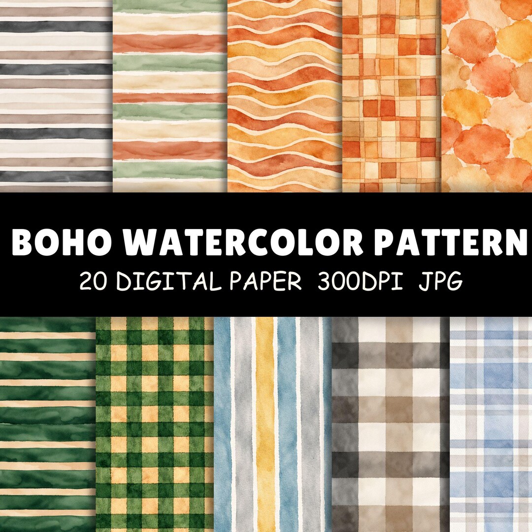20 Watercolor Earth Tones Digital Paper Pack, Neutral Boho Pattern ...